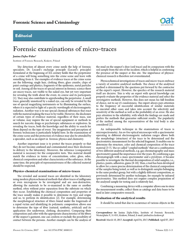 Forensic Examinations of Micro-Traces: Editorial | Download Free PDF ...