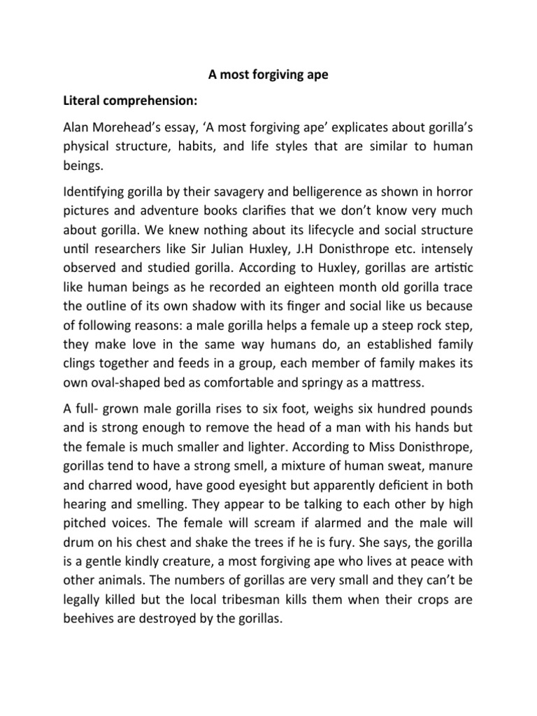 A Most Forgiving Ape Literal Comprehension | PDF | Gorilla