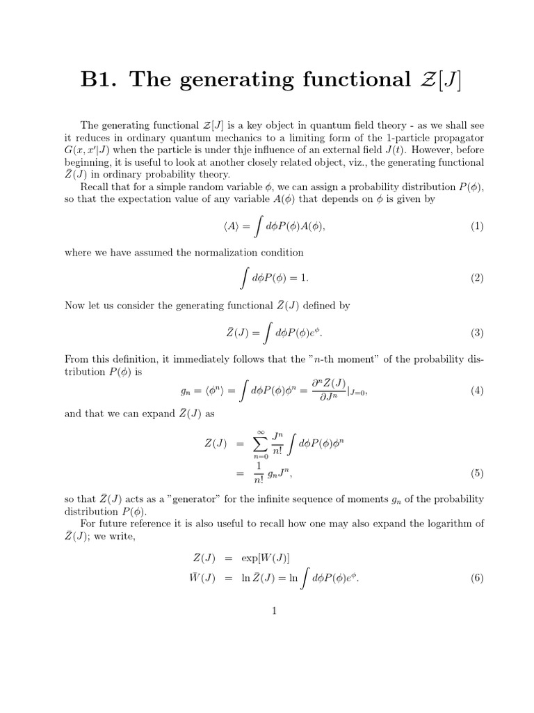 B1. The Generating Functional Z (J) | PDF | Quantum Field Theory | Second Law Of Thermodynamics