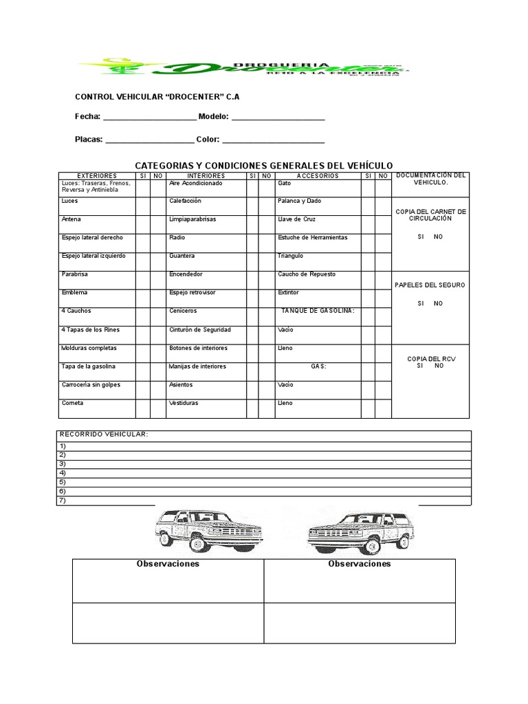 Formato "Control Vehicular" Drocenter | PDF