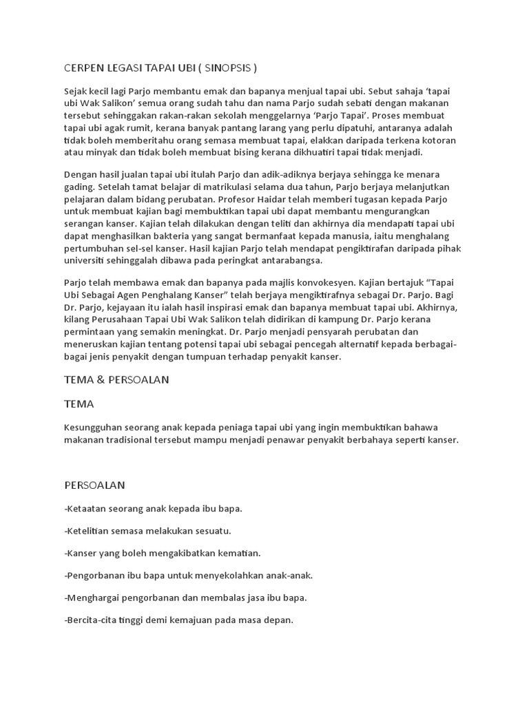 Cerpen Legasi Tapai Ubi | PDF