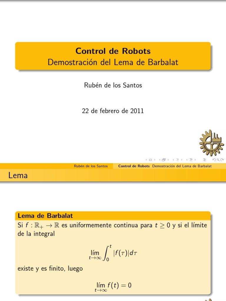 Lema de Barbalat | PDF | Enseñanza de matemática | Análisis matemático