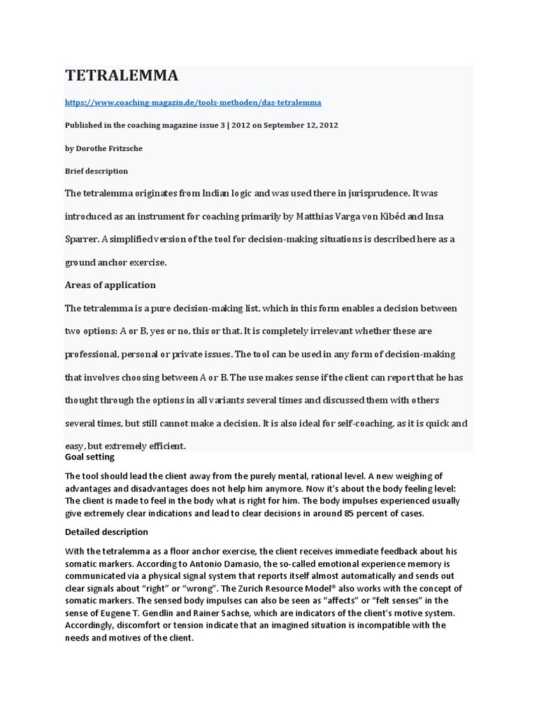 Tetralemma: Areas of Application | PDF | Decision Making ...