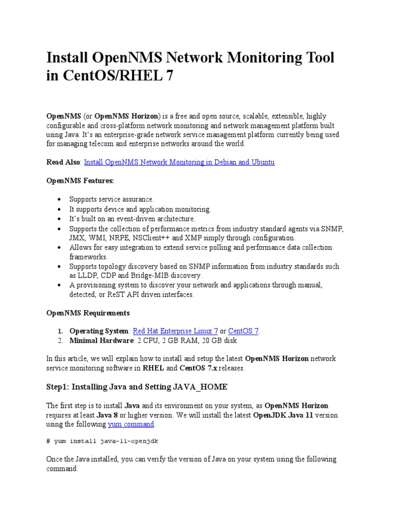 Install OpenNMS Network Monitoring Tool in CentOS | PDF | Postgre Sql | World Wide Web