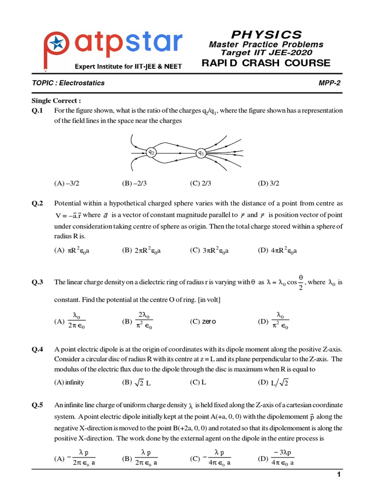 Electrostatics Practice Problems for IIT JEE | PDF | Electrostatics | Electric Field