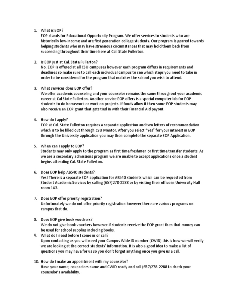 EOP Services for CSU Students Explained | PDF | School Counselor