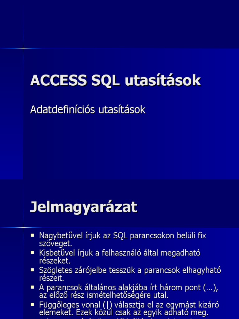 Adatbázis-Kezelés - ACCESS SQL DDL Utasítások | PDF
