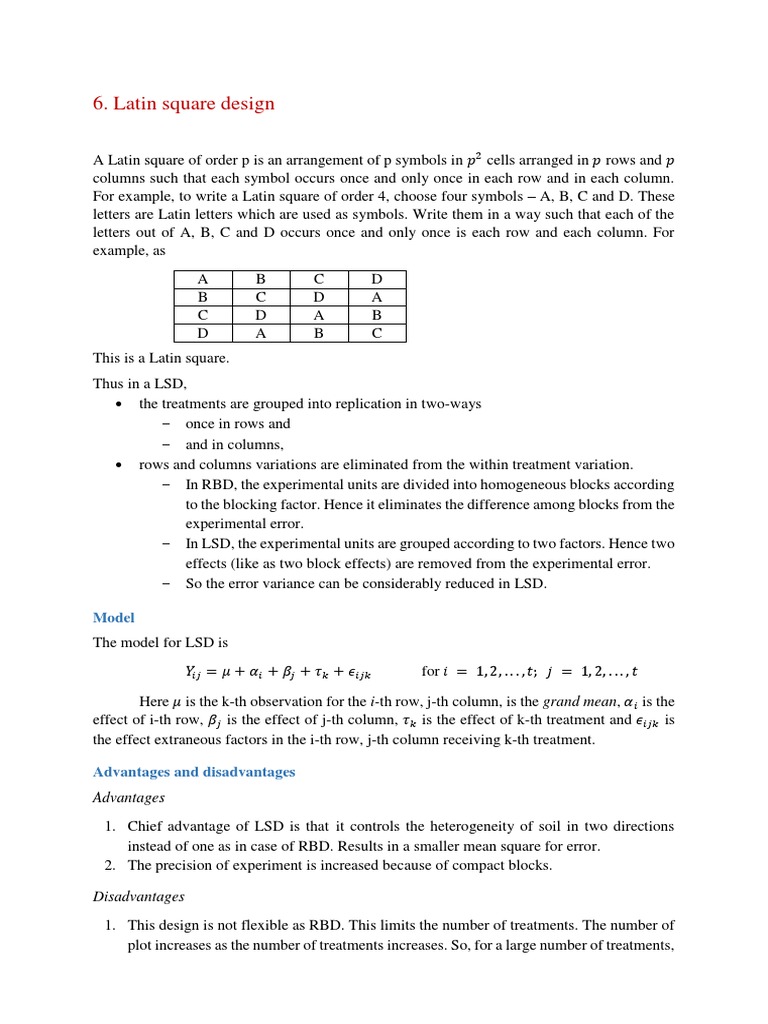 Latin Square Design: Model | PDF | Analysis Of Variance | Accuracy And ...