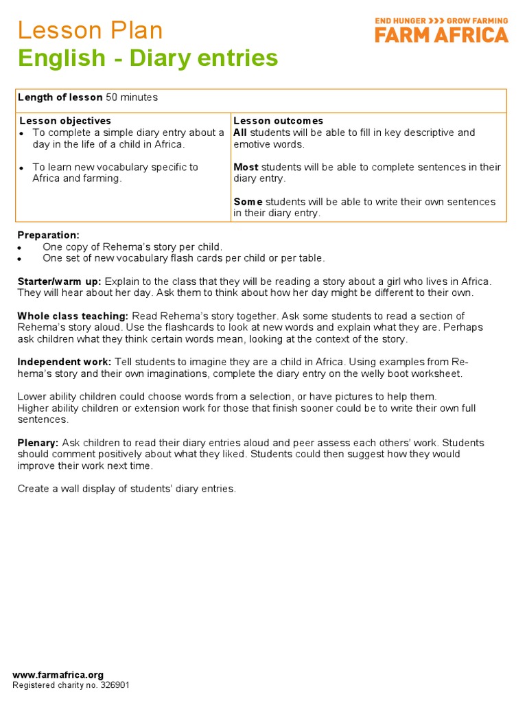 Lesson Plan: English - Diary Entries | PDF | Flashcard | Learning