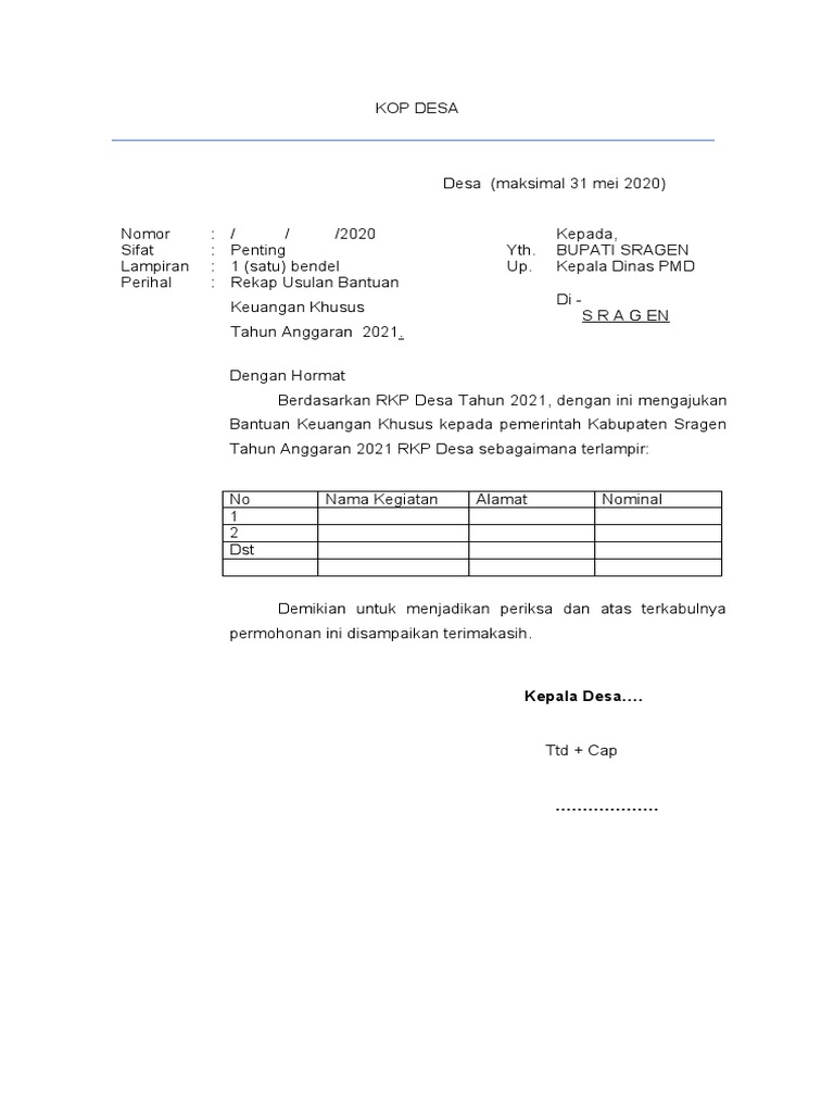 Contoh Pengajuan BKK 2021 | PDF