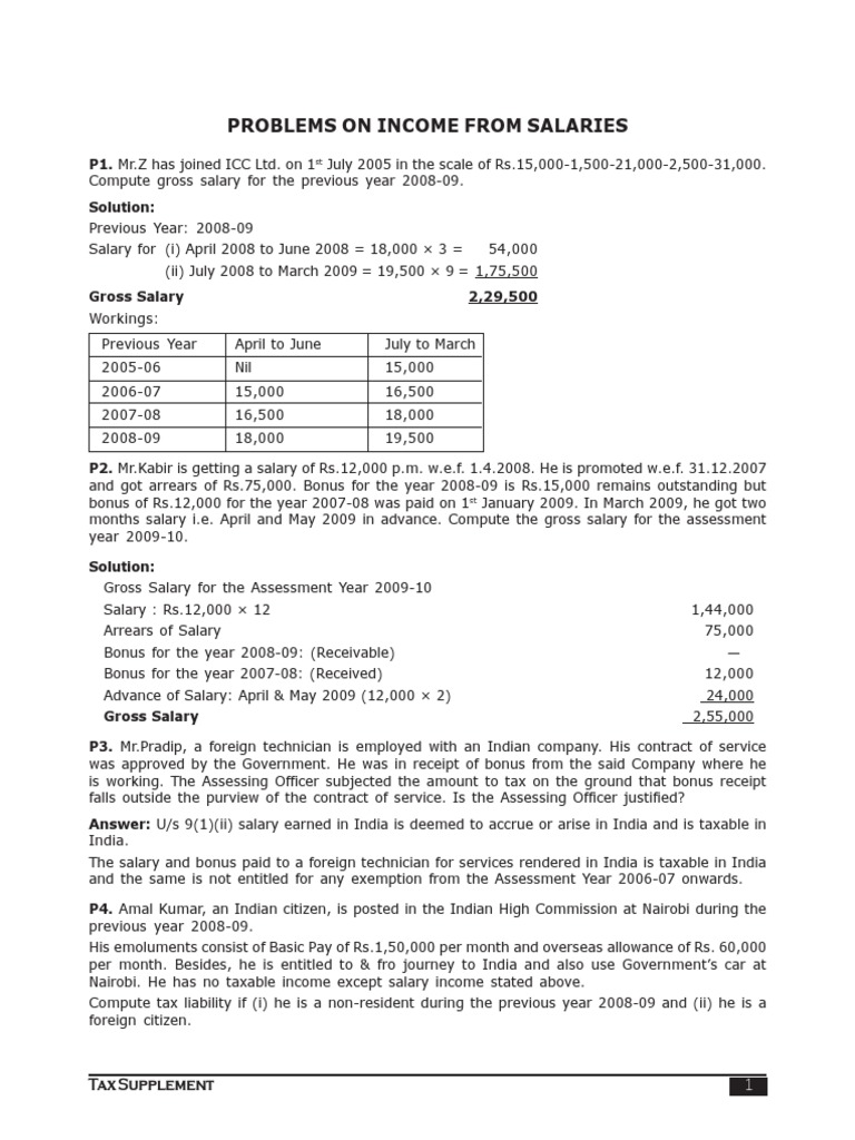 Problems On Income From Salaries: Tax Supplement | PDF | Employee ...