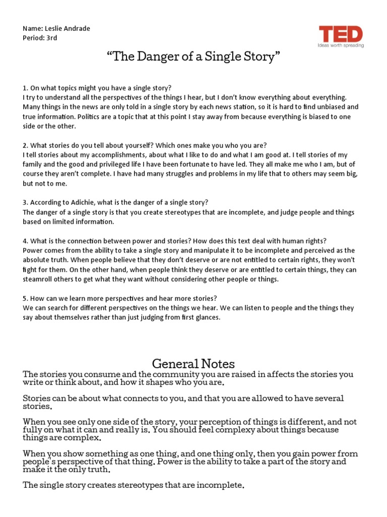 The Danger of A Single Story-Les | PDF | Bias | Communication