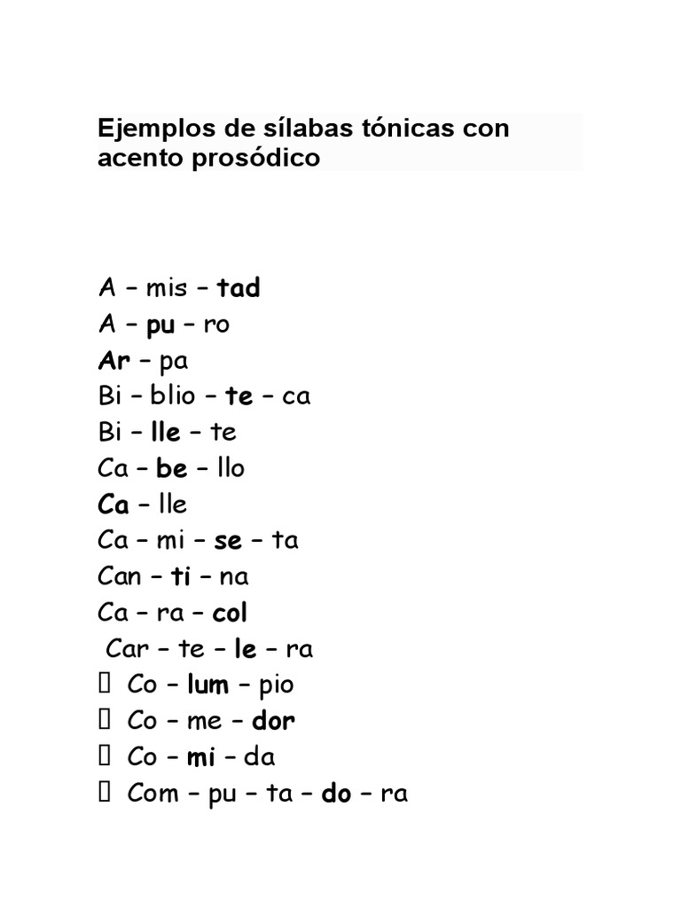 100 Ejemplos De Sílabas Tónicas – MSQDM