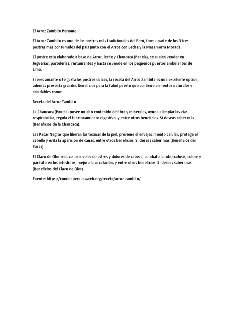 Receta Tradicional de Arroz Zambito | PDF | Salud y bienestar | Estilo ...