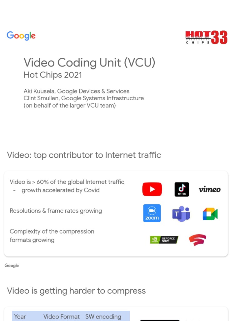 Video Coding Unit (VCU) : Hot Chips 2021 | PDF | Data Compression | Video