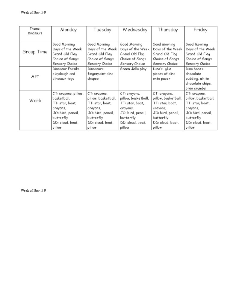 Weekly Lesson Plan - Dinosaurs | PDF