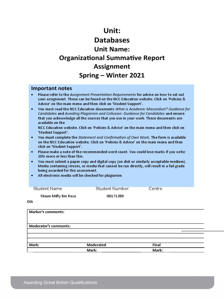 Shiam Mifty Bin Reza DBAS Summer 2021 NCP | PDF | Databases | Table (Database)