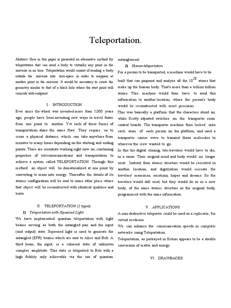 Teleportation Paper | PDF | Teleportation | Science