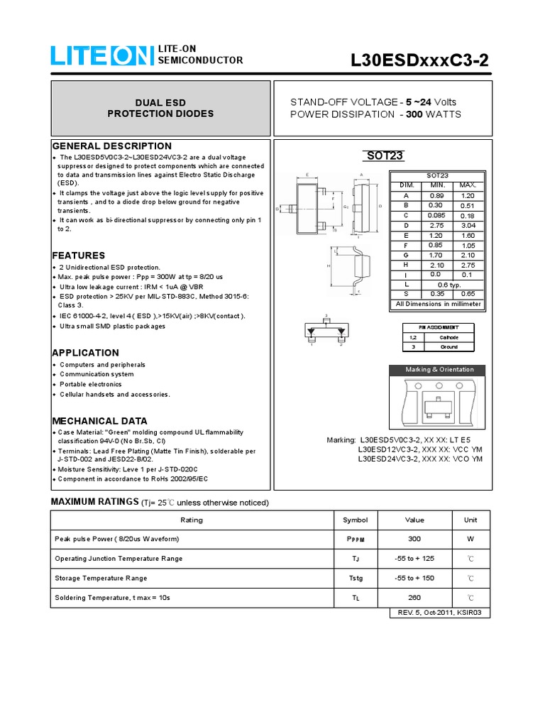 Dual ESD protection diodes provide up to 300W power and 25KV ESD ...