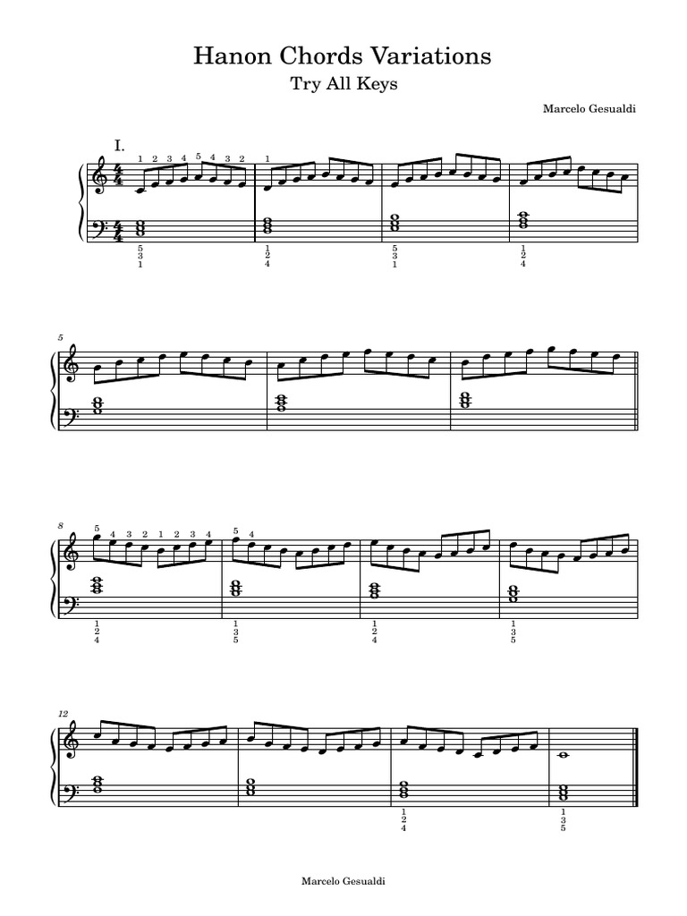 Hanon Chord Variations for Piano | PDF | Music Theory | Piano