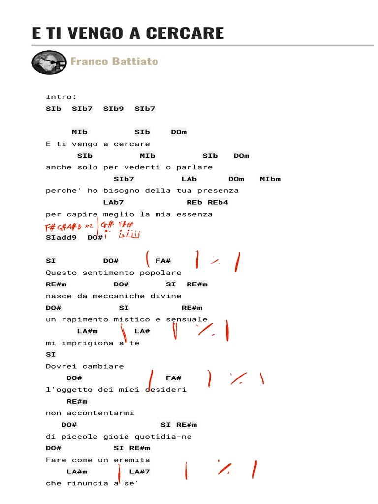 E TI VENGO A CERCARE Accordi 100% Corretti - Franco Battiato | PDF