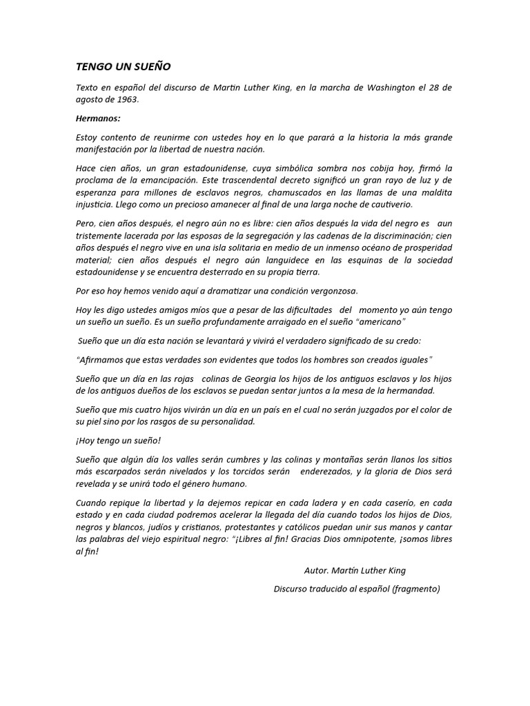 Un sueño de igualdad y justicia: El discurso histórico de Martin Luther ...