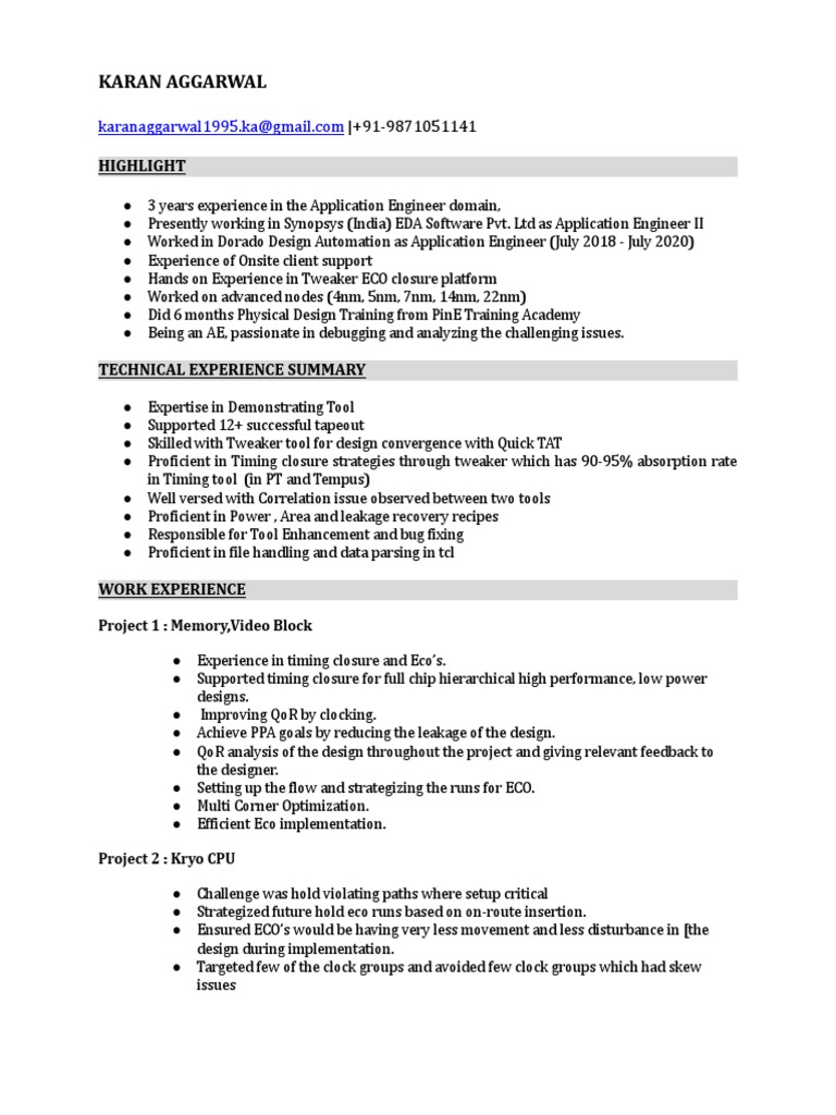 Karan Aggarwal STA 3.2yrs Synopsys Delhi | PDF | Computer Science ...