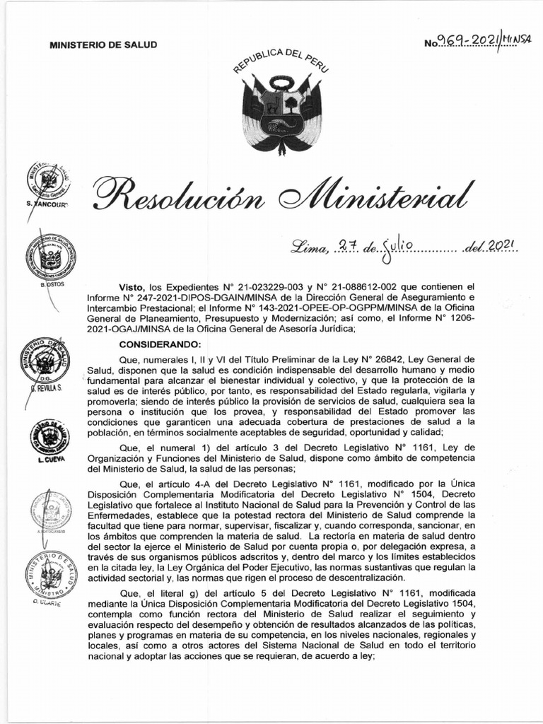 RM N°969-2021-MINSA Plan Nacional de Implementación de RIS | PDF