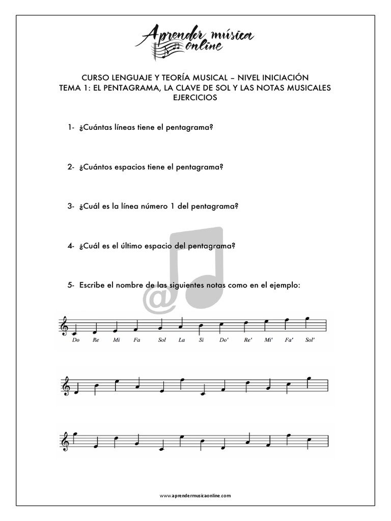 1 - TEORÍA MUSICAL - Pentagrama, La Clave de Sol y Las Notas Musicales ...