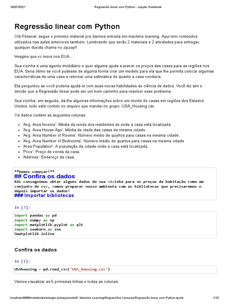 Regressão Linear Com Python - Jupyter Notebook | PDF | Aprendizado de ...