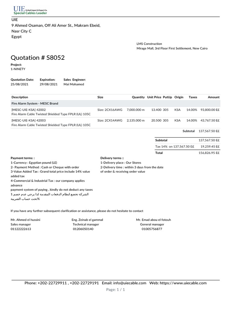 Fire Alarm - MESC - Quotation - S8052 | PDF | Taxes | Services (Economics)