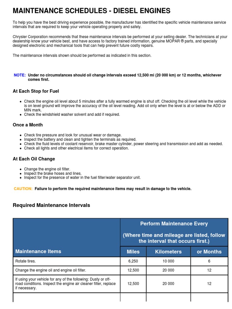 Maintenance Schedule WK Diesel | PDF | Trailer (Vehicle) | Motor Oil