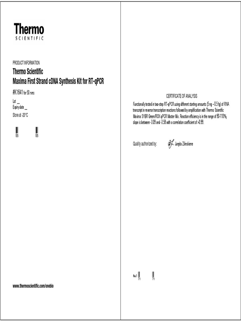 Thermo Scientific Maxima First Strand cDNA Synthesis Kit For RT-QPCR ...