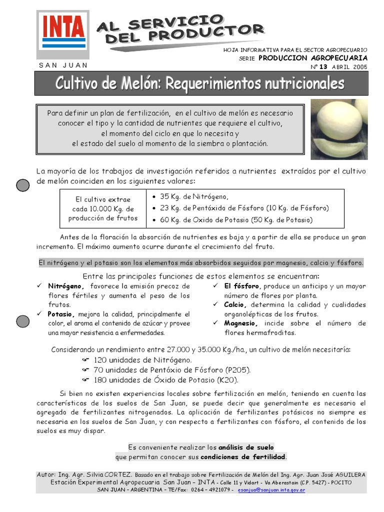 Nutricion Del Melon | PDF | Fertilizante | Química