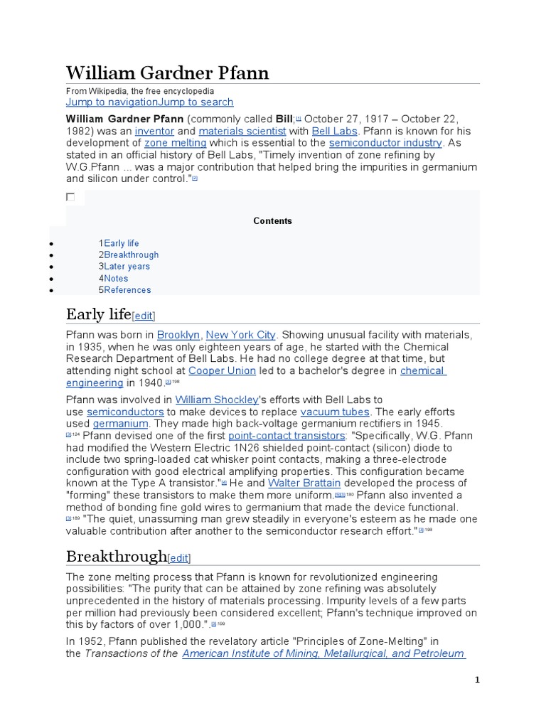William Gardner Pfann | PDF | Electronic Engineering | Semiconductors