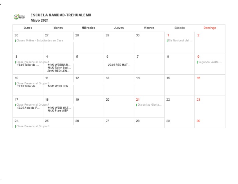 Calendario de Clases y Talleres 2021 | PDF