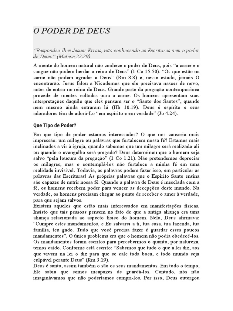 O Poder de Deus | PDF | Jesus | Fé