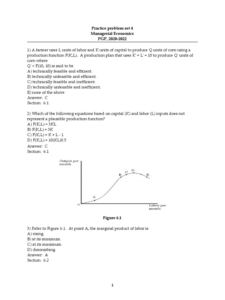 Practice Problem Set 4 With Answers Pdf Production Function 7654