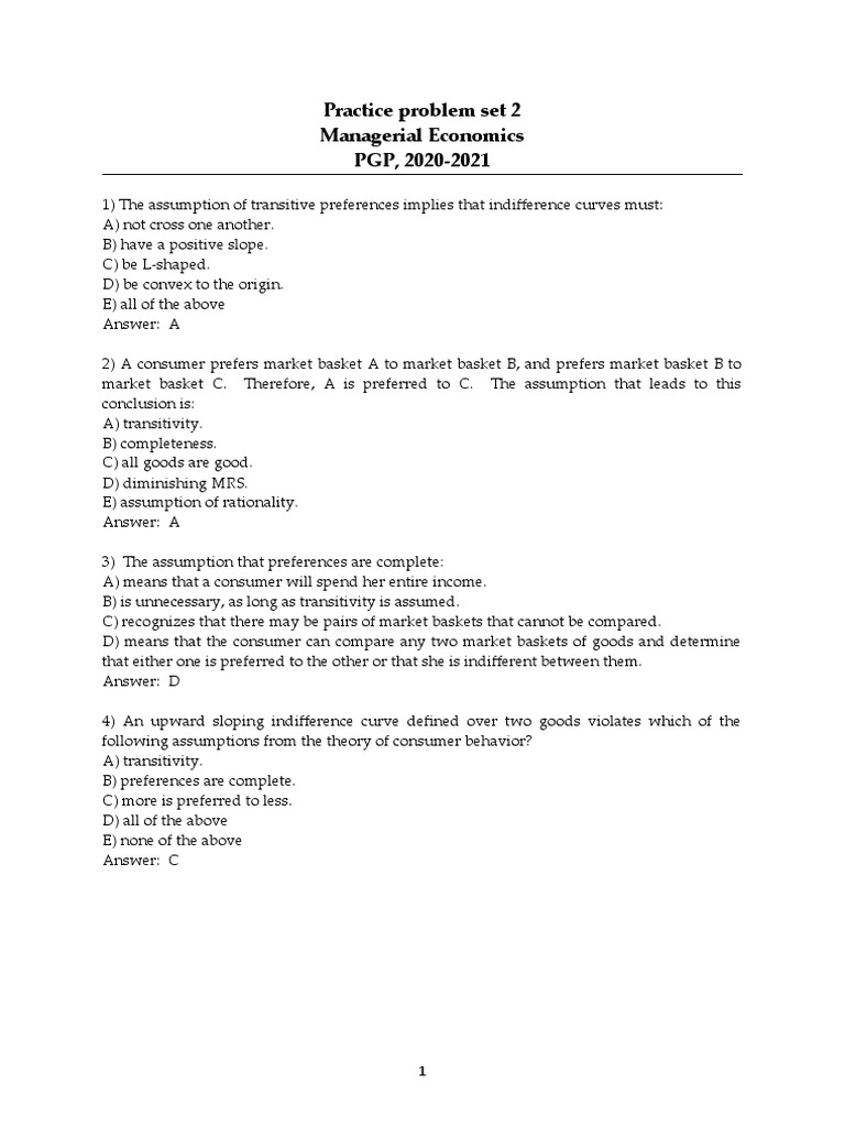 Practice Problem Set 2 With Answers | PDF | Demand | Elasticity (Economics)