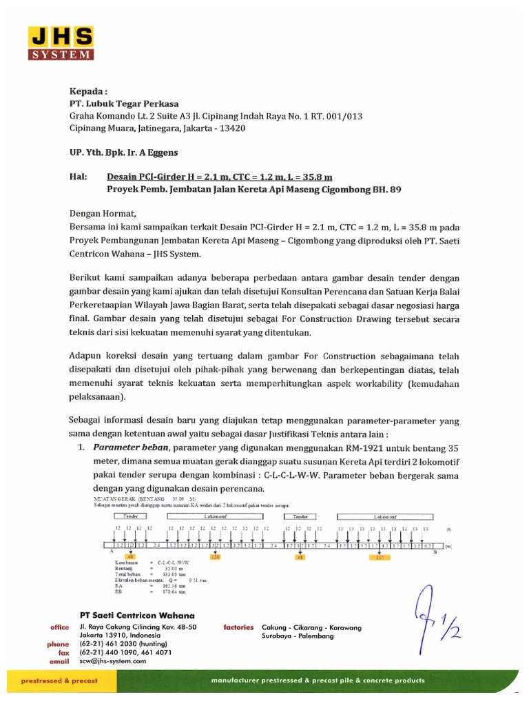 Justifikasi Perubahan Desain Girder BH.89-JHS | PDF
