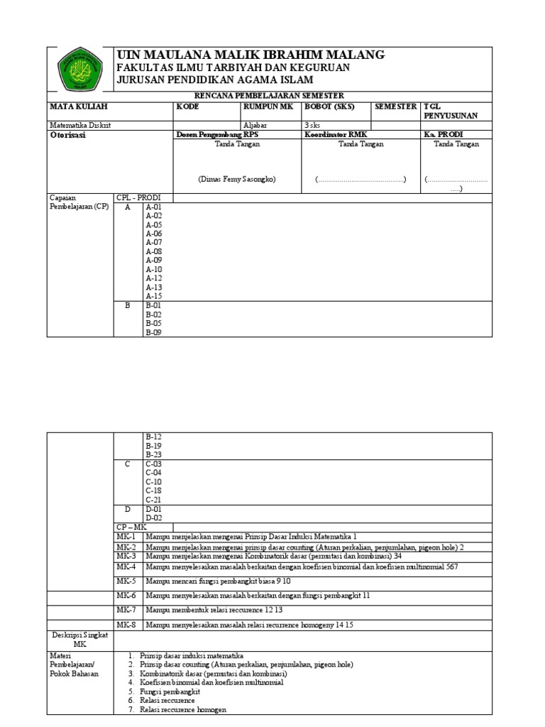 RPS Matematika Diskrit KKNI | PDF