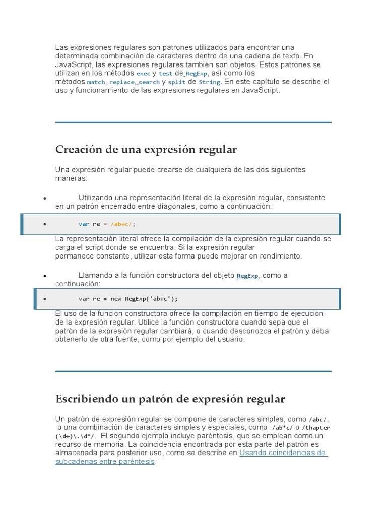 Expresiones Regulares Javascript | PDF | Expresión regular | Ingeniería ...