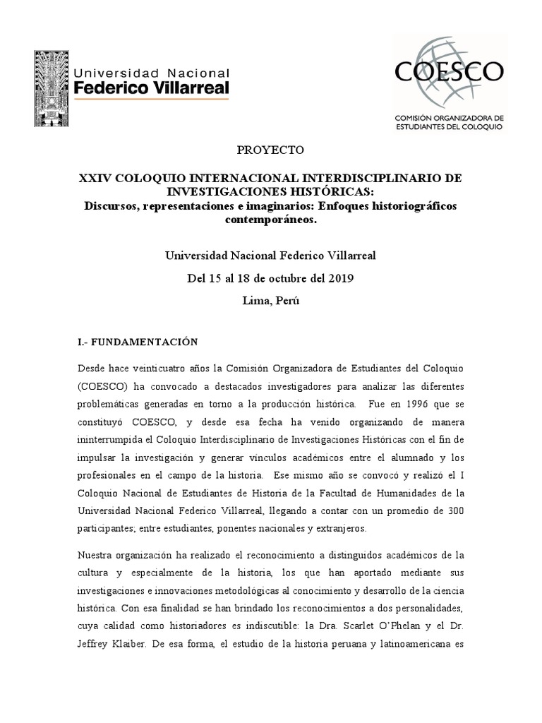 Coesco 2019 Proyecto | PDF | Historiografía | Perú