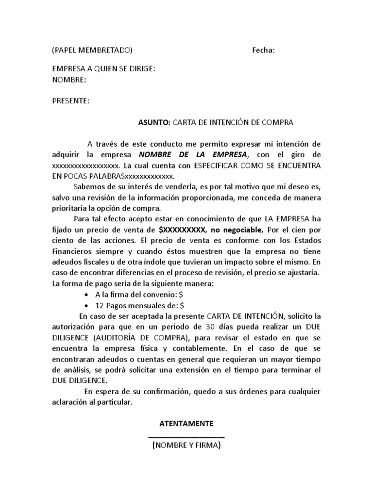Carta de Intención de Compra (Formato) | PDF
