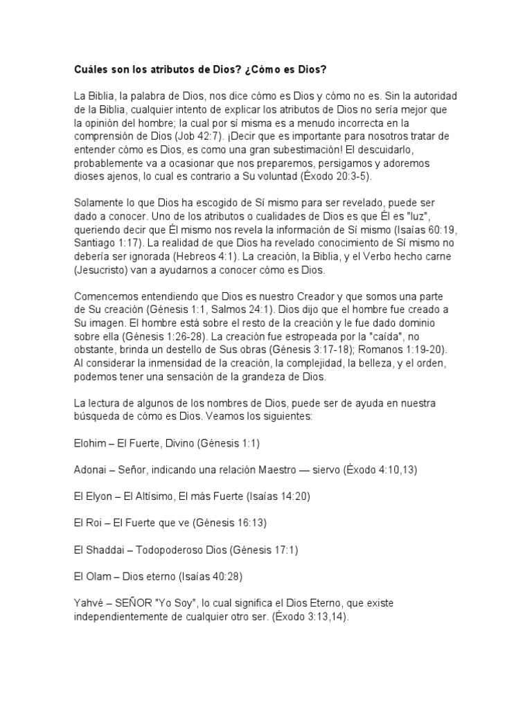 Cuáles Son Los Atributos de Dios | PDF | Dios | Omnipotencia