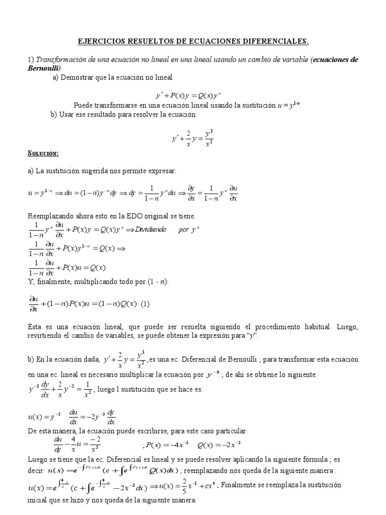 ejercicios resueltos de ecuaciones diferenciales | Ecuaciones diferenciales | Ecuaciones