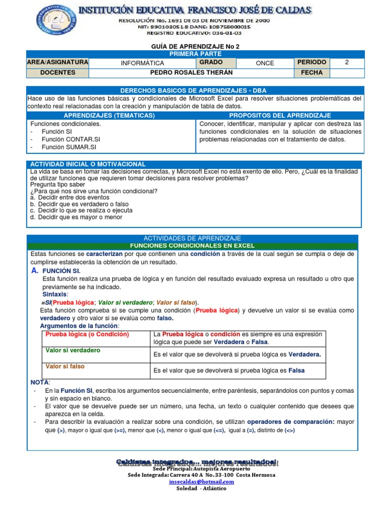 Informatica 2 | PDF | Aprendizaje | Microsoft Excel