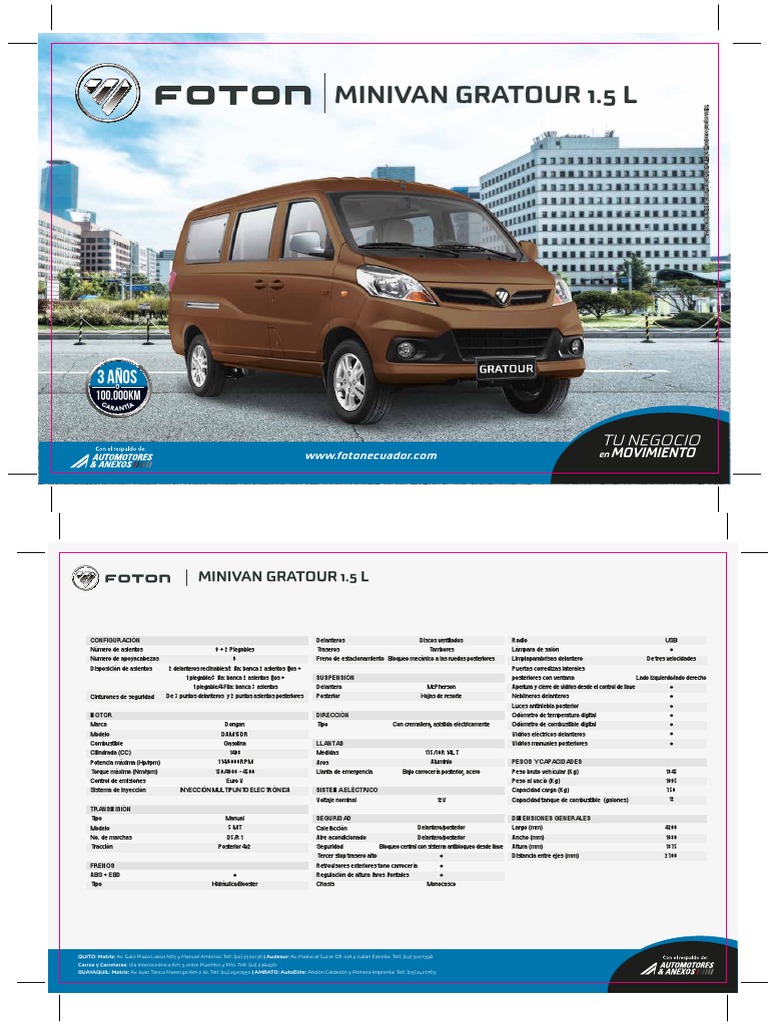 Ficha Minivan Foton Gratour 1.5 | PDF | Inyección de combustible ...