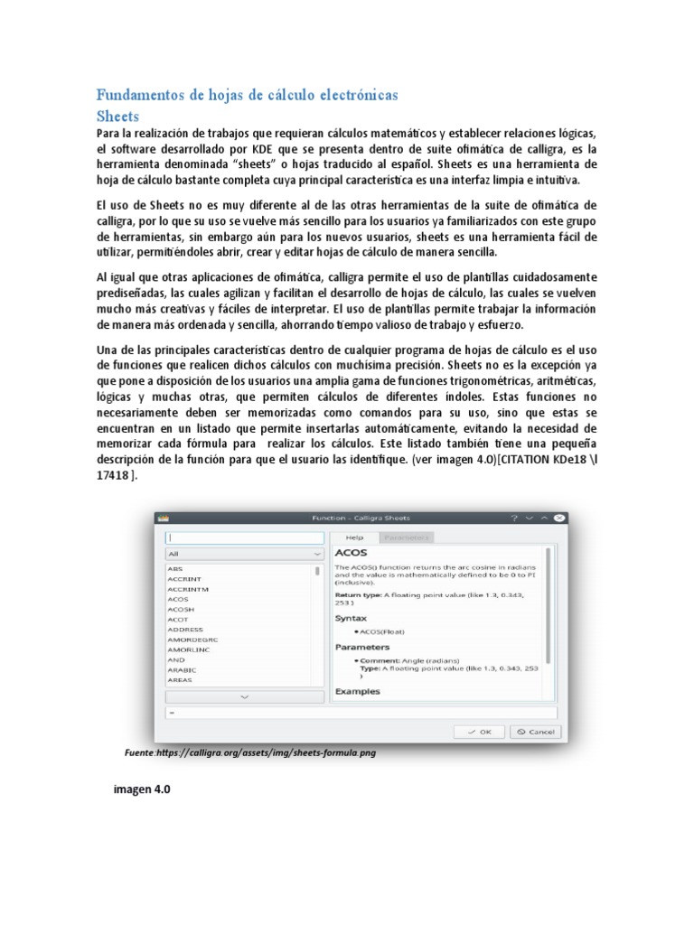 Sheets Calligra | PDF | Hoja de cálculo | Fórmula