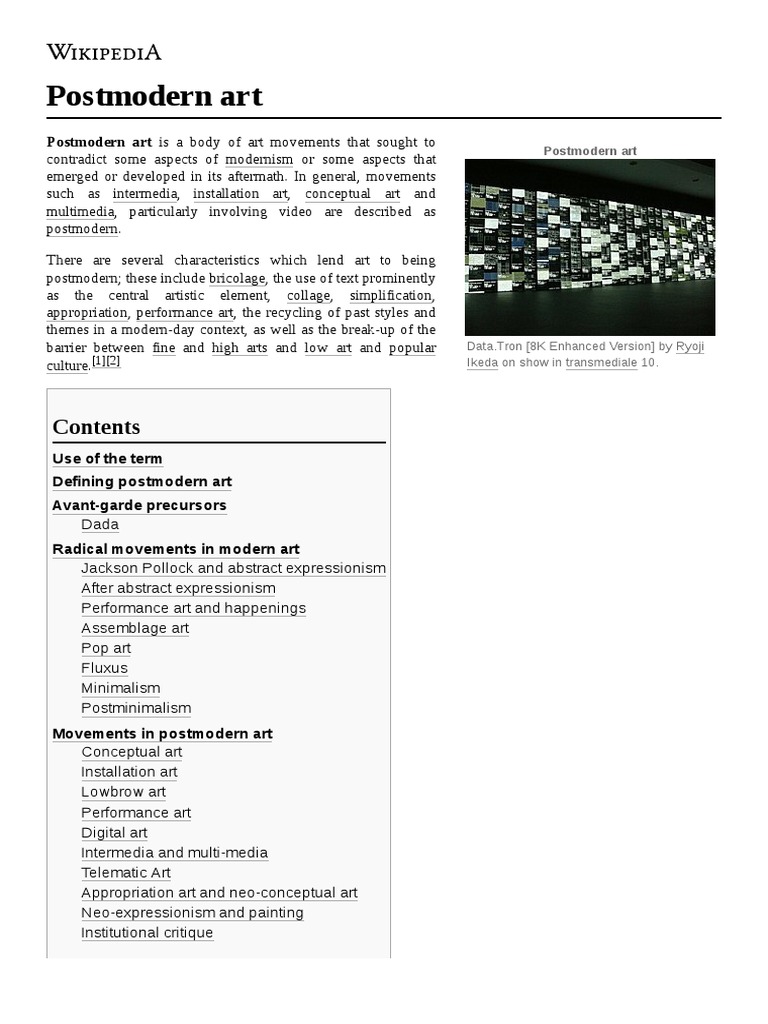 Postmodern Art: Postmodern Art Is A Body of Art Movements That Sought ...